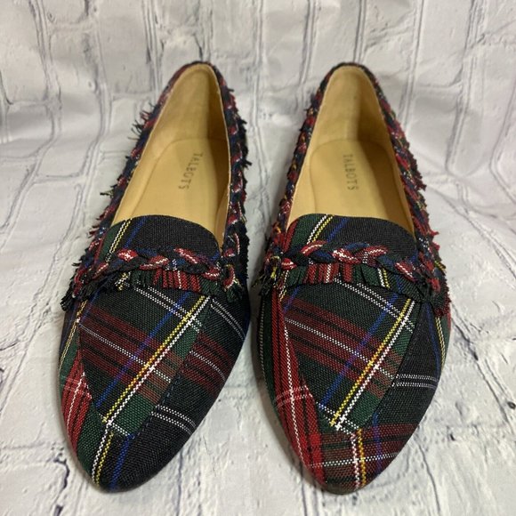 Talbots | Shoes | Talbots Plaid Flats Christmas Navy Multi Francesca ...